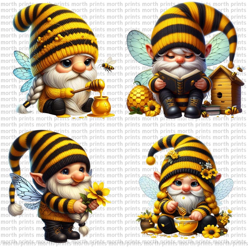 Bee Gnome Clipart PNG, Spring Honeybee & Sunflower Gnomes, 300 DPI ...