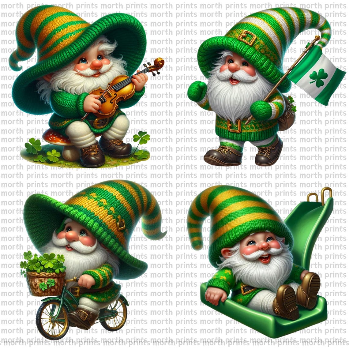 St. Patrick’s Day Gnomes Clipart PNG, Shamrock & Clover Irish Gnomes ...