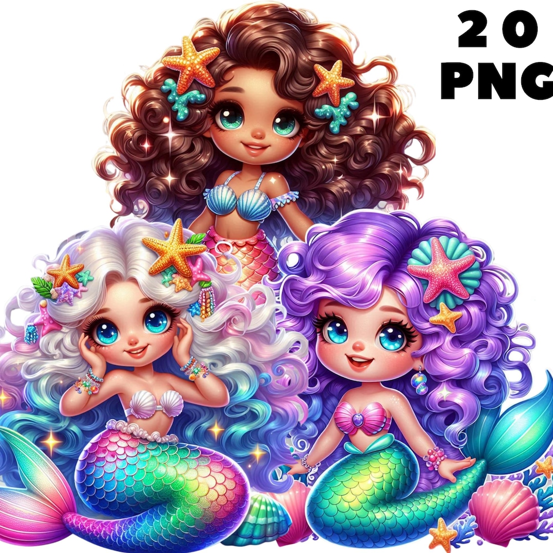 Mermaid Clipart, Cute Watercolor Mermaids, Under the Sea Friends, Ocean ...