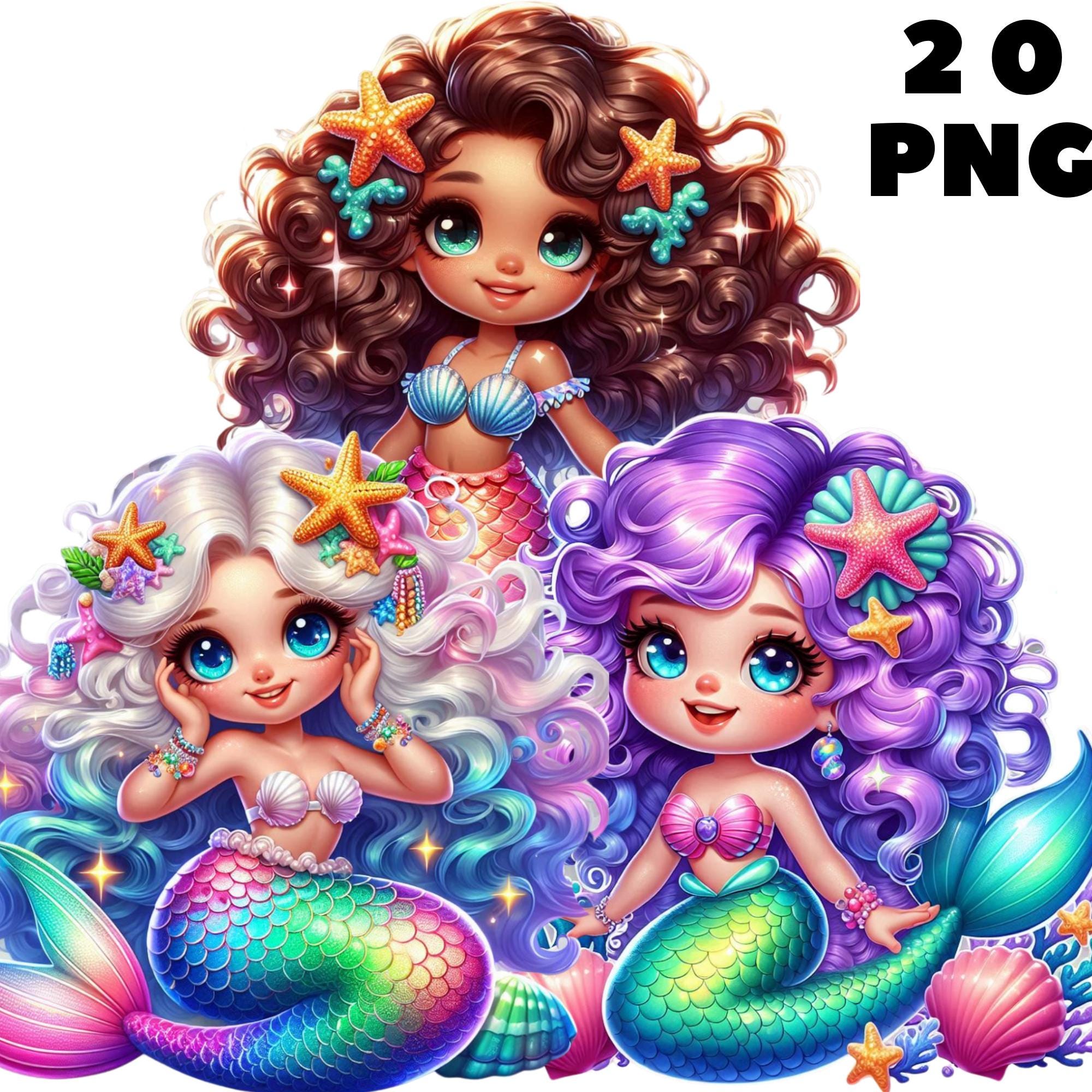 Mermaid Clipart, Cute Watercolor Mermaids, Under the Sea Friends, Ocean ...