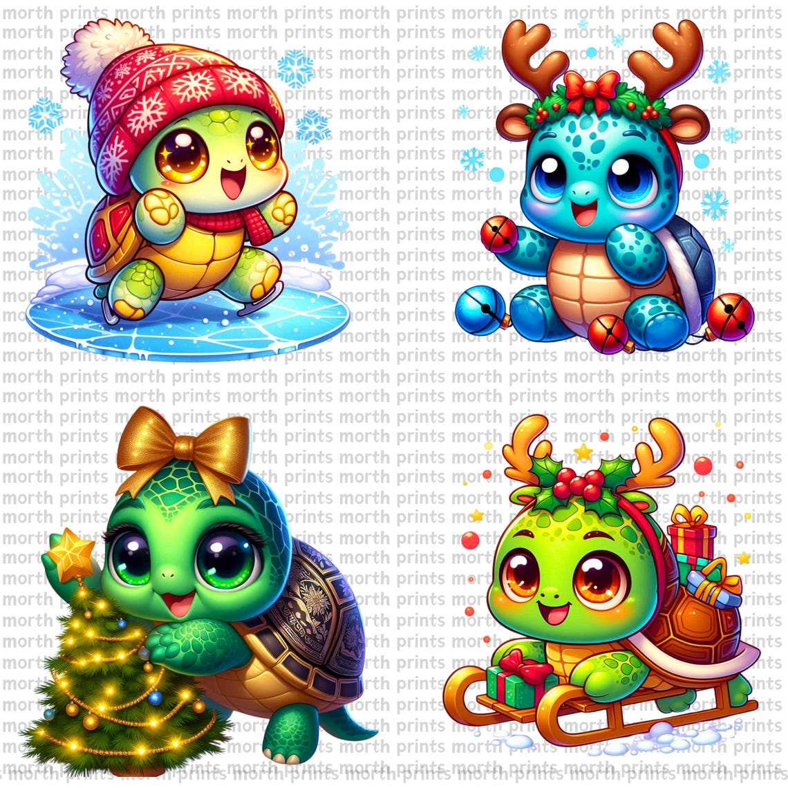 Christmas Turtle Clipart PNG, Cute Holiday Sea Turtles With Santa Hats ...