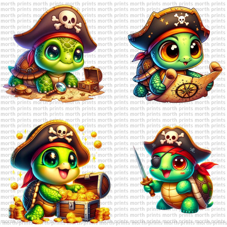 Pirate Turtle Clipart PNG, Cute Sea Turtles With Hats & Swords, 16 PNG ...