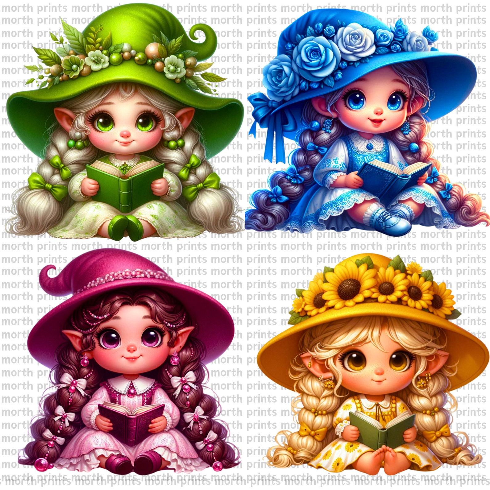 Cute Girl Gnomes Clipart PNG, Whimsical Spring Gnome Bundle, 30 PNG ...