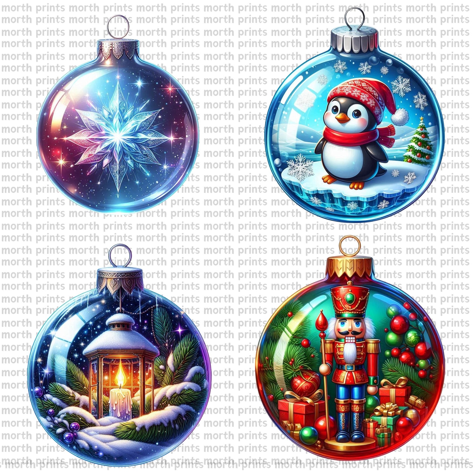 Christmas Ornament Clipart PNG, Classic Baubles, Stars & Ribbons, 30 ...