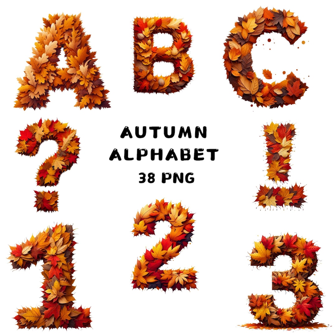 Autumn Leaves Alphabet Clipart: 38 PNG Illustrations (commercial Use ...