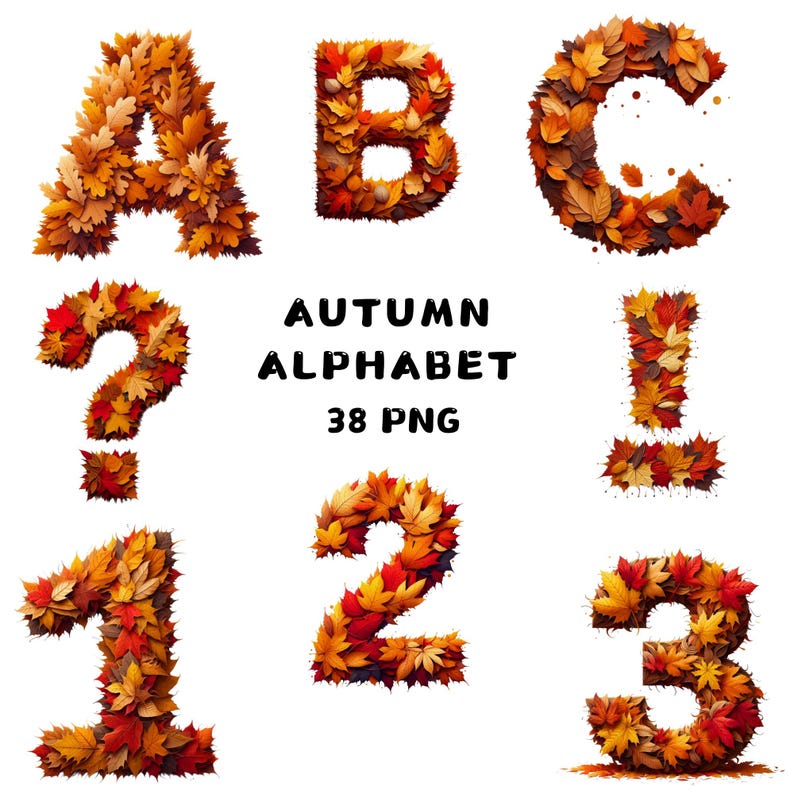 Autumn Leaves Alphabet Clipart PNG, Fall Foliage A–Z Letters ...