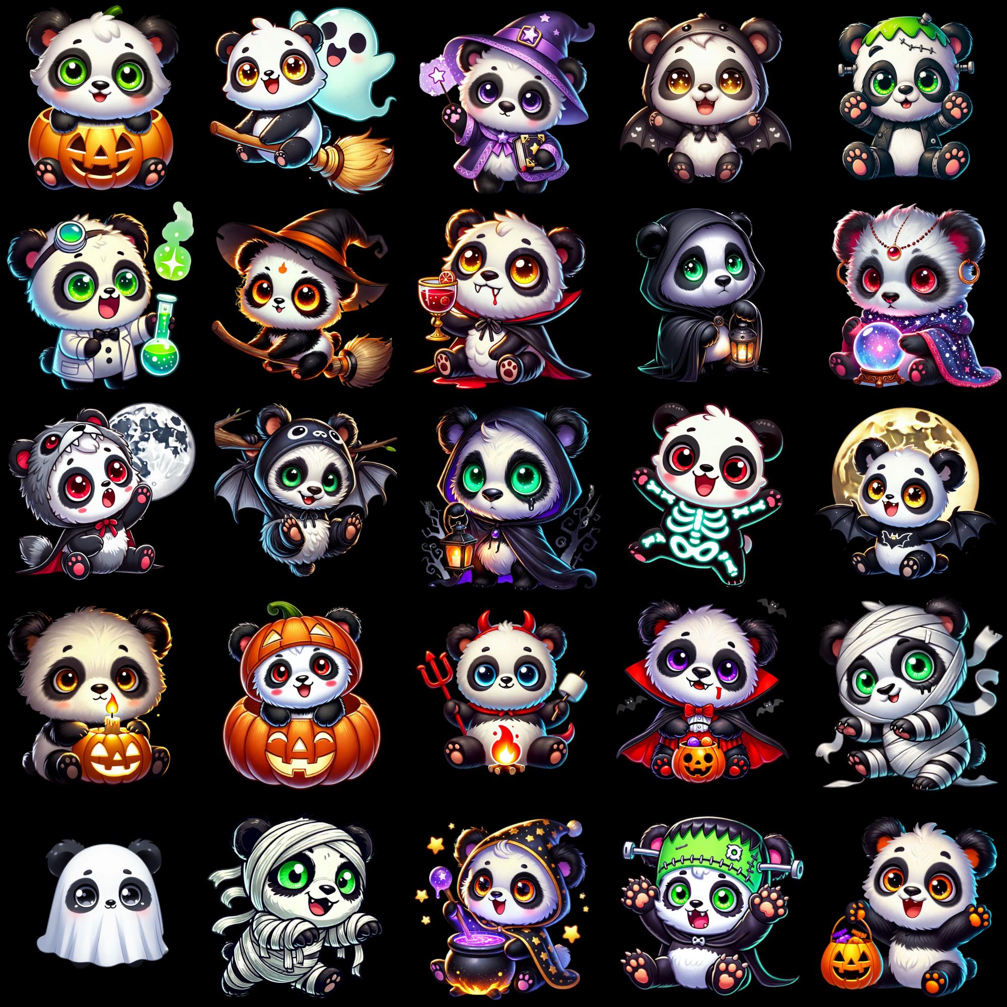 Halloween Panda Clipart, Cute Spooky Pandas PNG Bundle, Ghosts Pumpkins ...