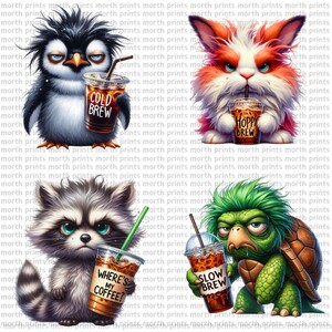 Grumpy Coffee Animals Clipart PNG, Funny Cats & Dogs With Mugs, 31 PNG ...