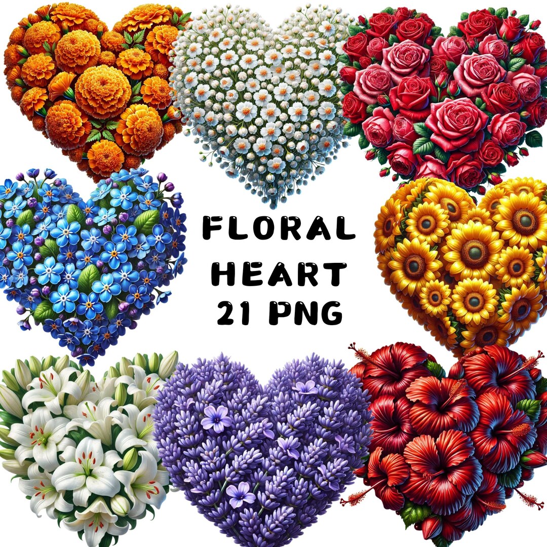 21 PNG Floral Heart Clipart, Valentines Day Clipart, Flower Heart ...