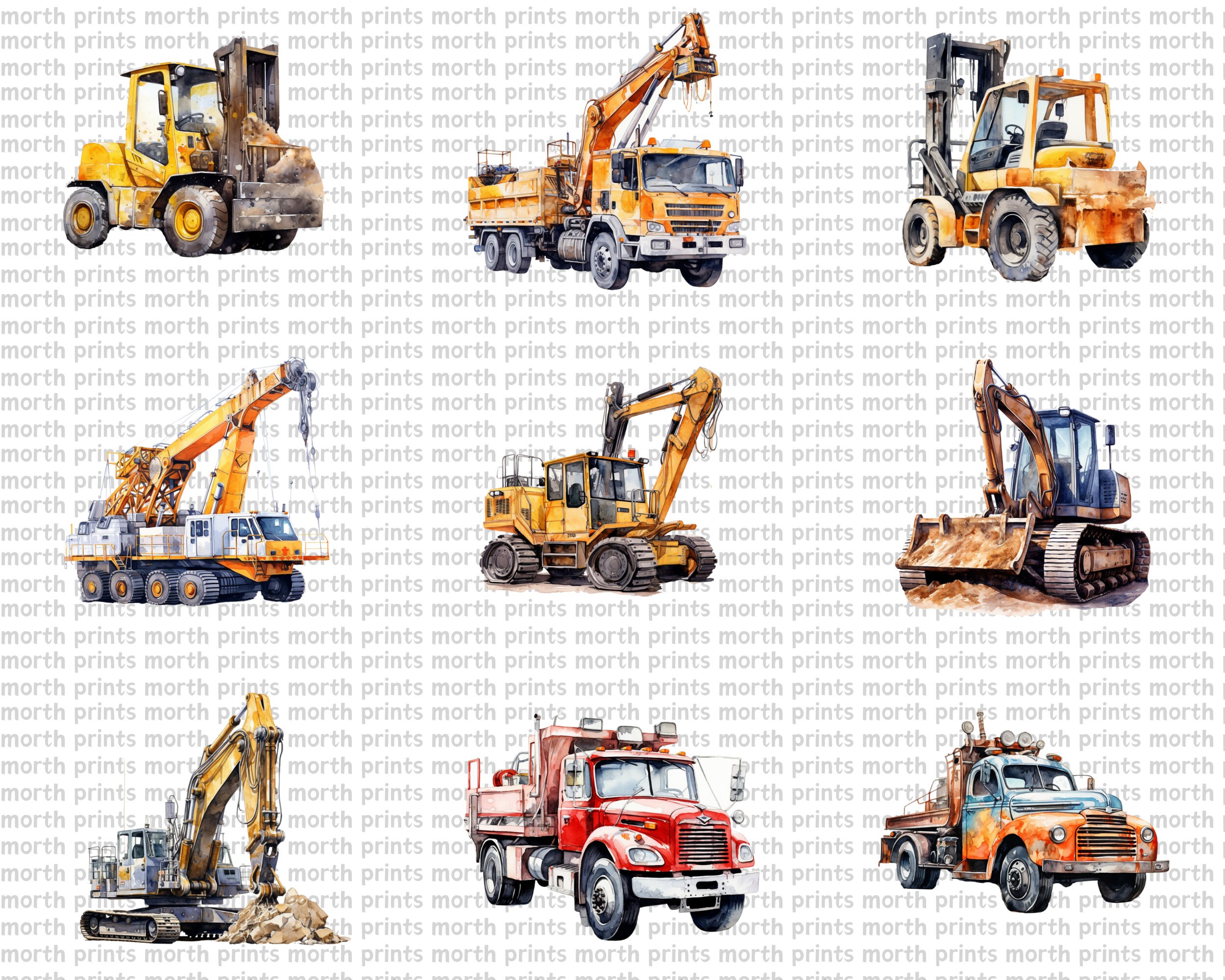 Watercolor Construction Vehicle Clipart PNG, Bulldozer Excavator Dump ...