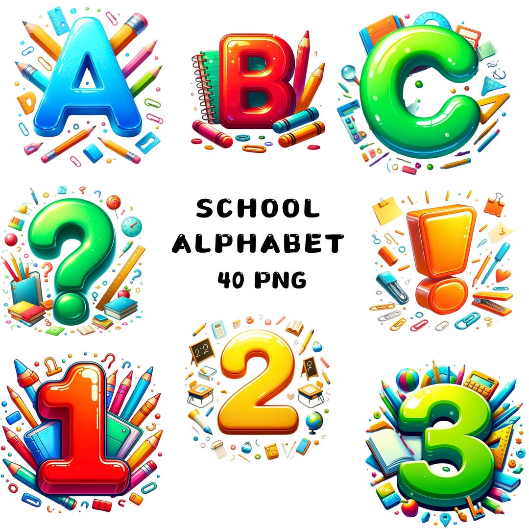 School Alphabet Clipart PNG, Back to School A–Z Letters, 40 PNG Files ...