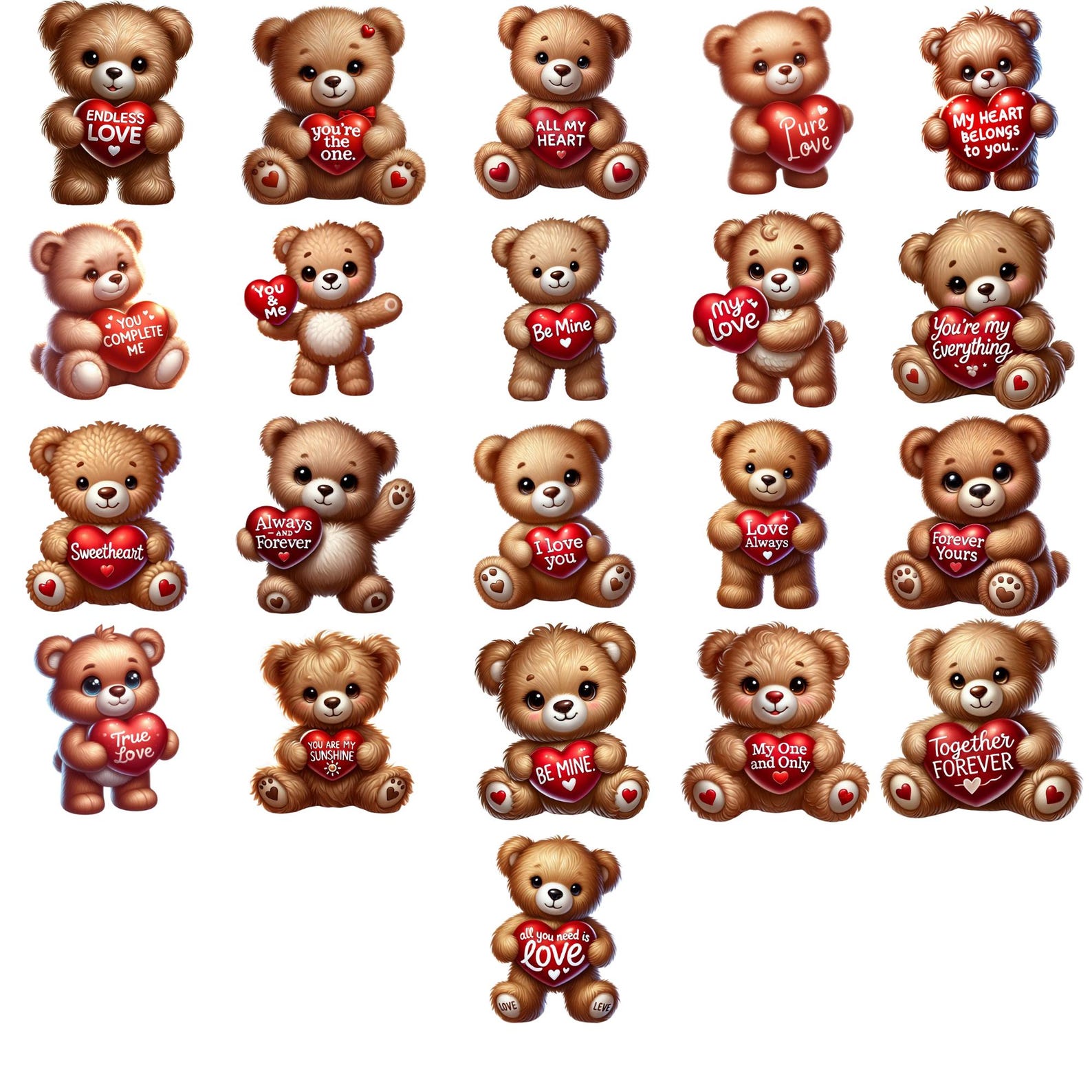 Valentines Day Bear Clipart, Teddy PNG, Heart Graphics for Cards and ...