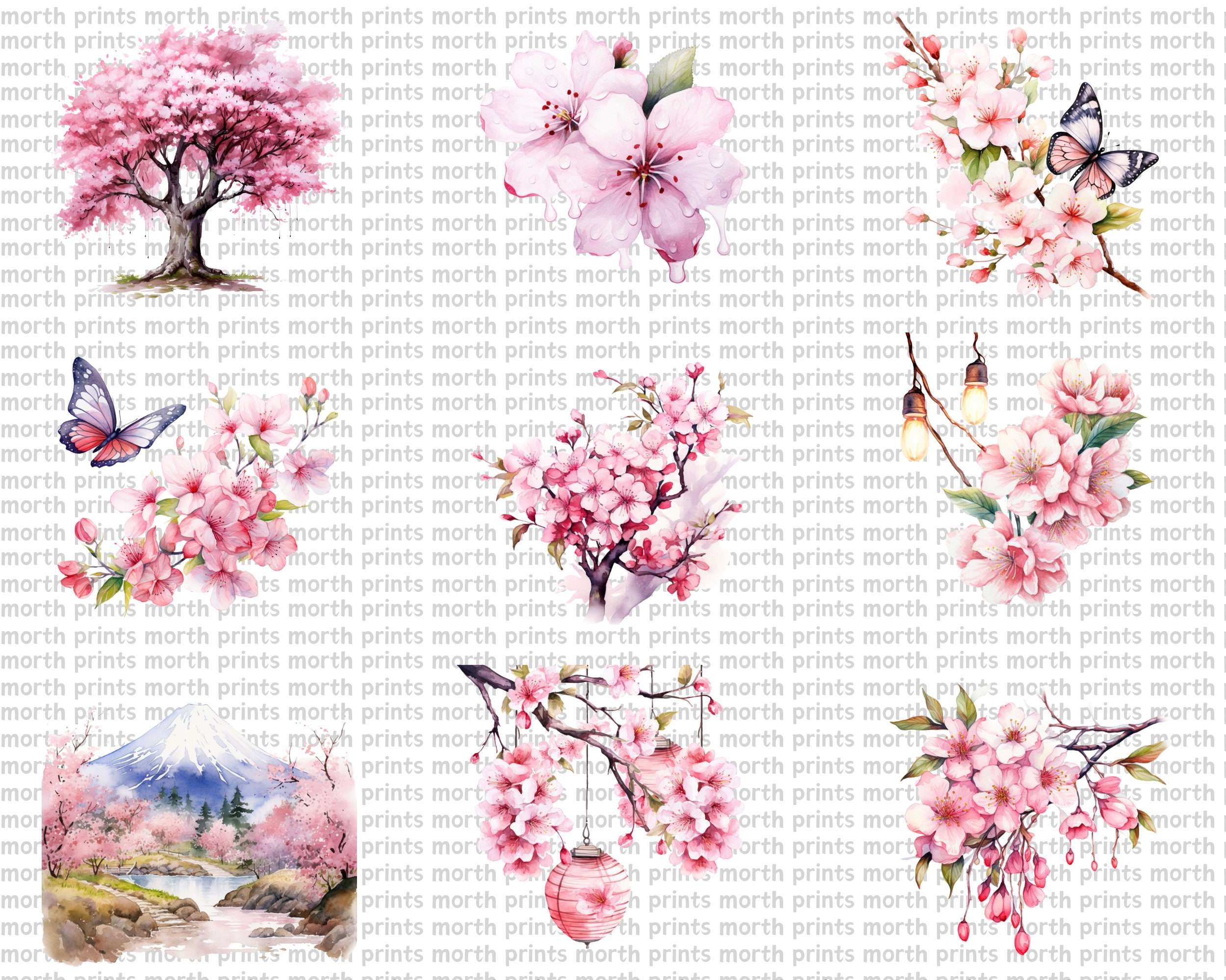 Watercolor Sakura Clipart PNG, Cherry Blossom Branches, Spring Flowers ...