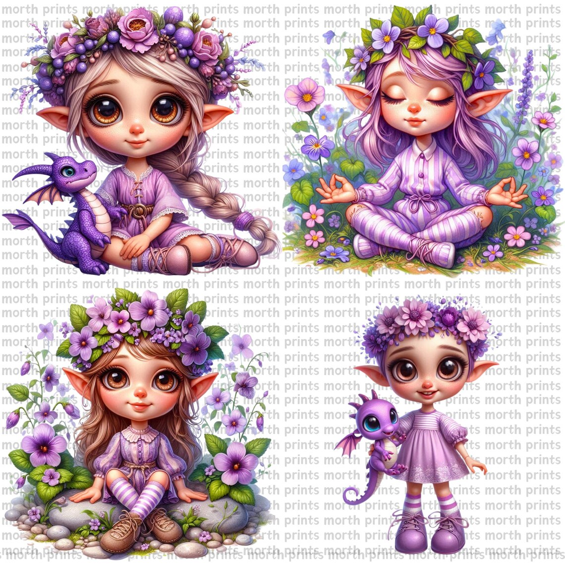 Purple Elves Clipart PNG, Cute Fantasy Elves & Magic Elements, 40 PNG ...