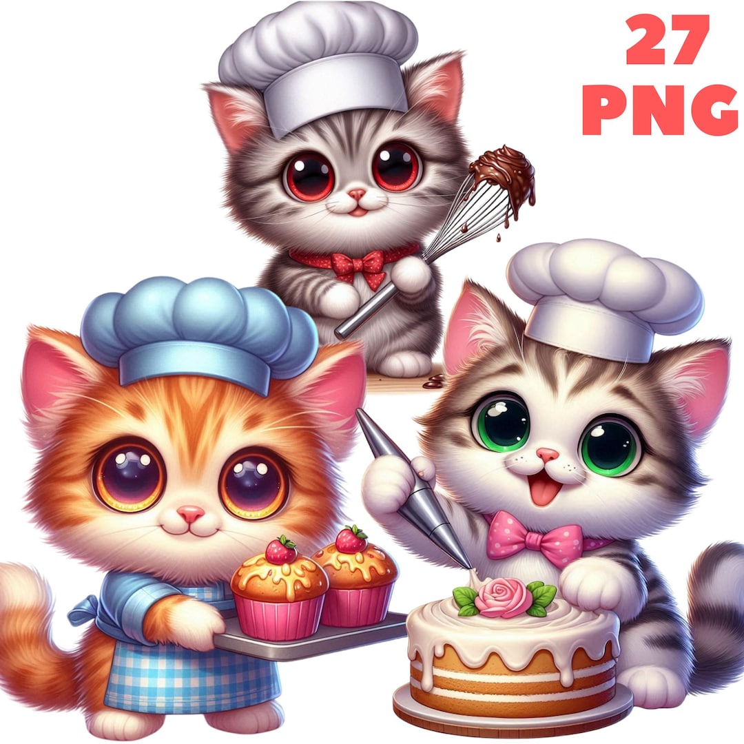 27 PNG Chef Cat Clipart , Cute Animals, Food Clipart, Animals Bundle ...