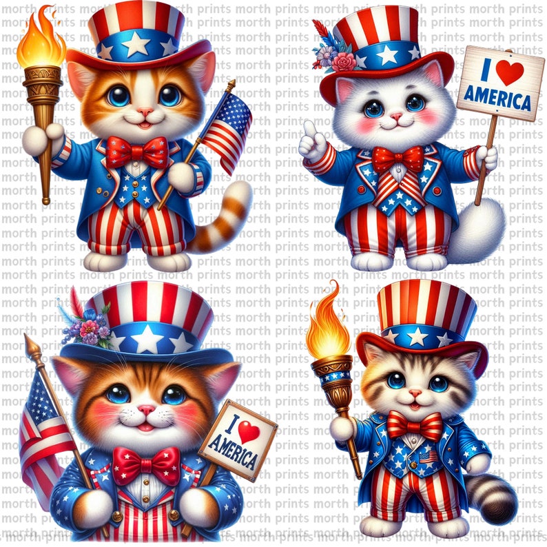 28 PNG Patriotic Cat Clipart Patriotic, USA Clipart Bundle, 4th of July ...