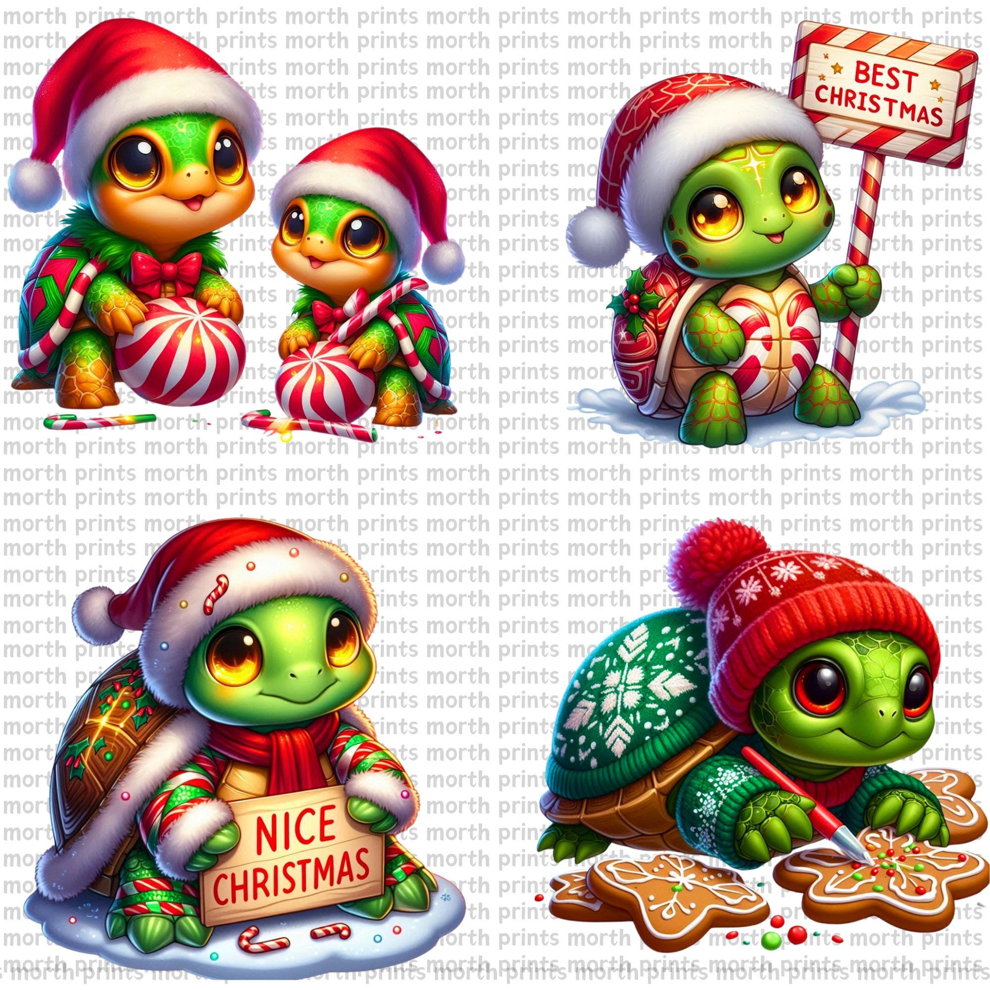 Christmas Turtle Clipart PNG, Cute Holiday Sea Turtles With Santa Hats ...