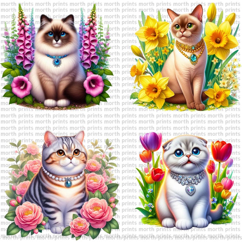 29 Floral Cats Clipart Cute Cat , Kitten Graphics, Baby Animals ...