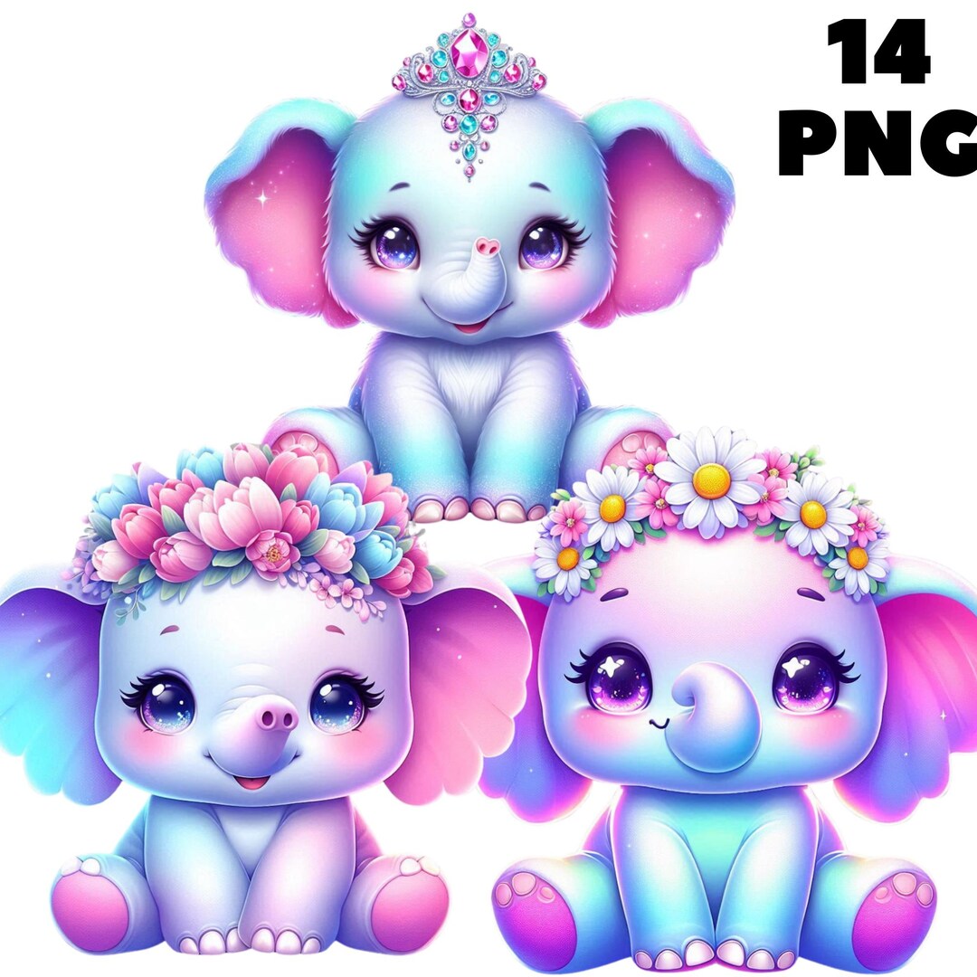 14 PNG, Elephant Clipart Bundle, Flower Baby Elephant Sublimation ...