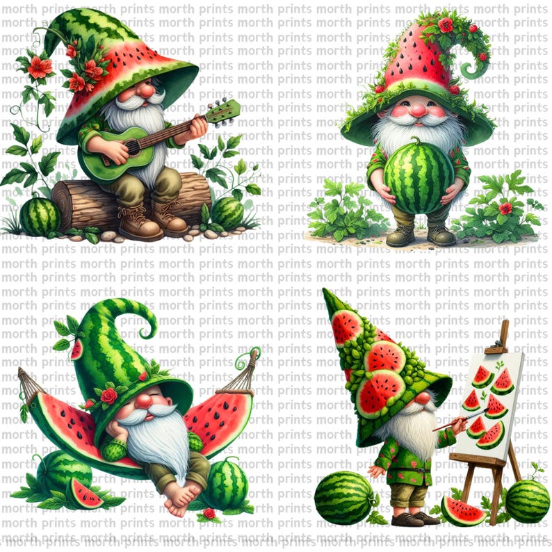 Watermelon Gnome Clipart PNG, Cute Summer Fruit Gnomes, Picnic & Garden ...