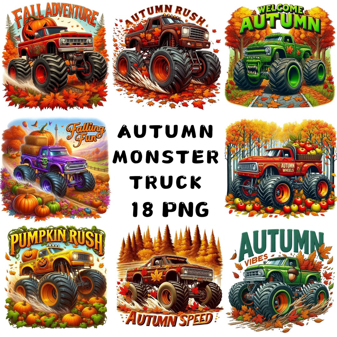 Autumn Monster Truck Clipart, Offroad PNG Graphics, Pumpkin Harvest ...