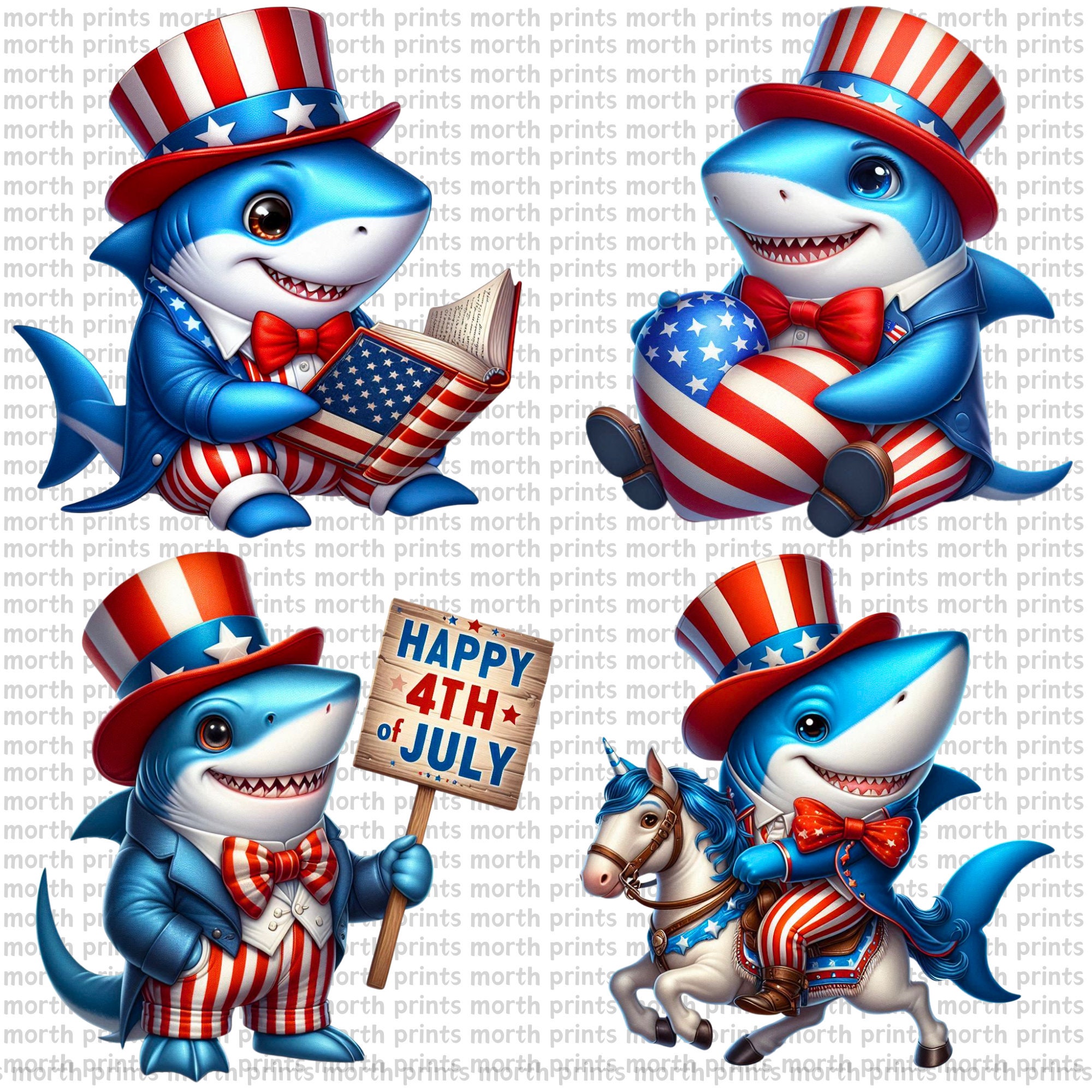 26 PNG Patriotic Shark Clipart USA Clipart Bundle, 4th of July, Cute ...