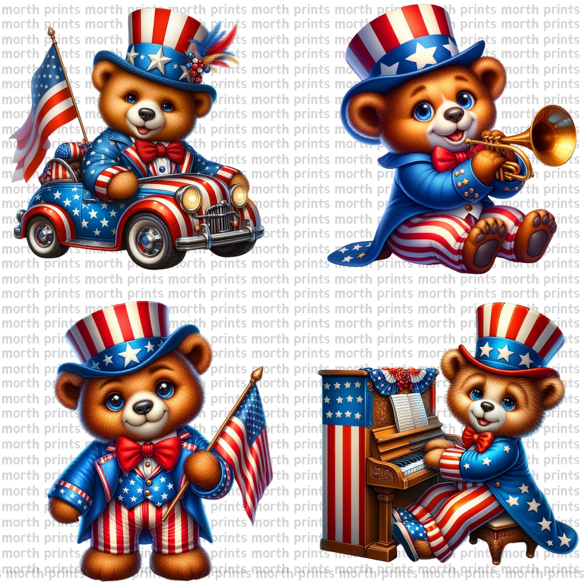 26 PNG Patriotic Bear Clipart USA Clipart Bundle, 4th of July, Cute ...