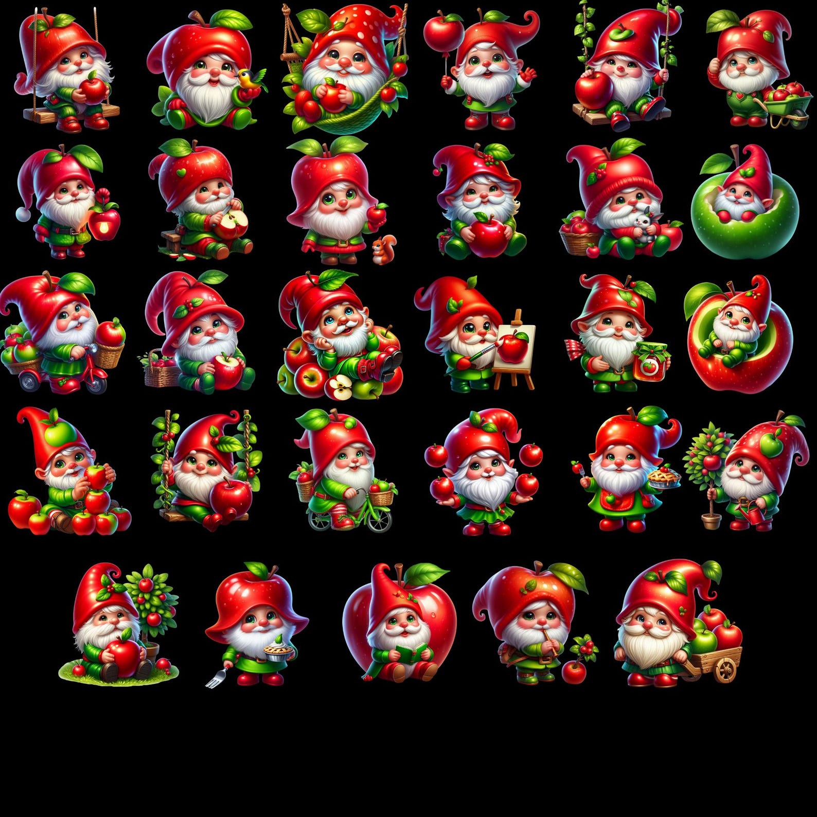 Apple Gnome Clipart PNG, Cute Fruit Gnome Illustrations for Summer and ...
