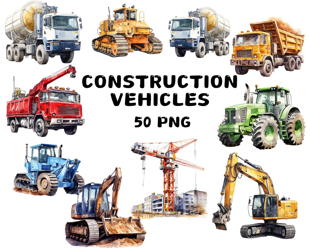 Watercolor Construction Vehicle Clipart PNG, Bulldozer Excavator Dump ...