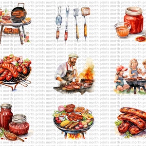 Watercolor BBQ Clipart , Backyard Grill & Barbecue, 45 PNG Files, 300 ...