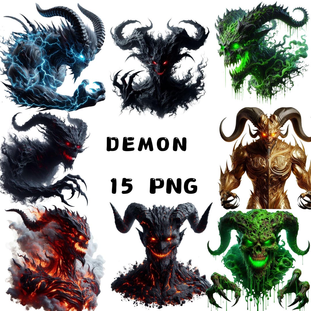 Demon Clipart, Dark Fantasy PNG Bundle for Halloween Decor, Posters ...
