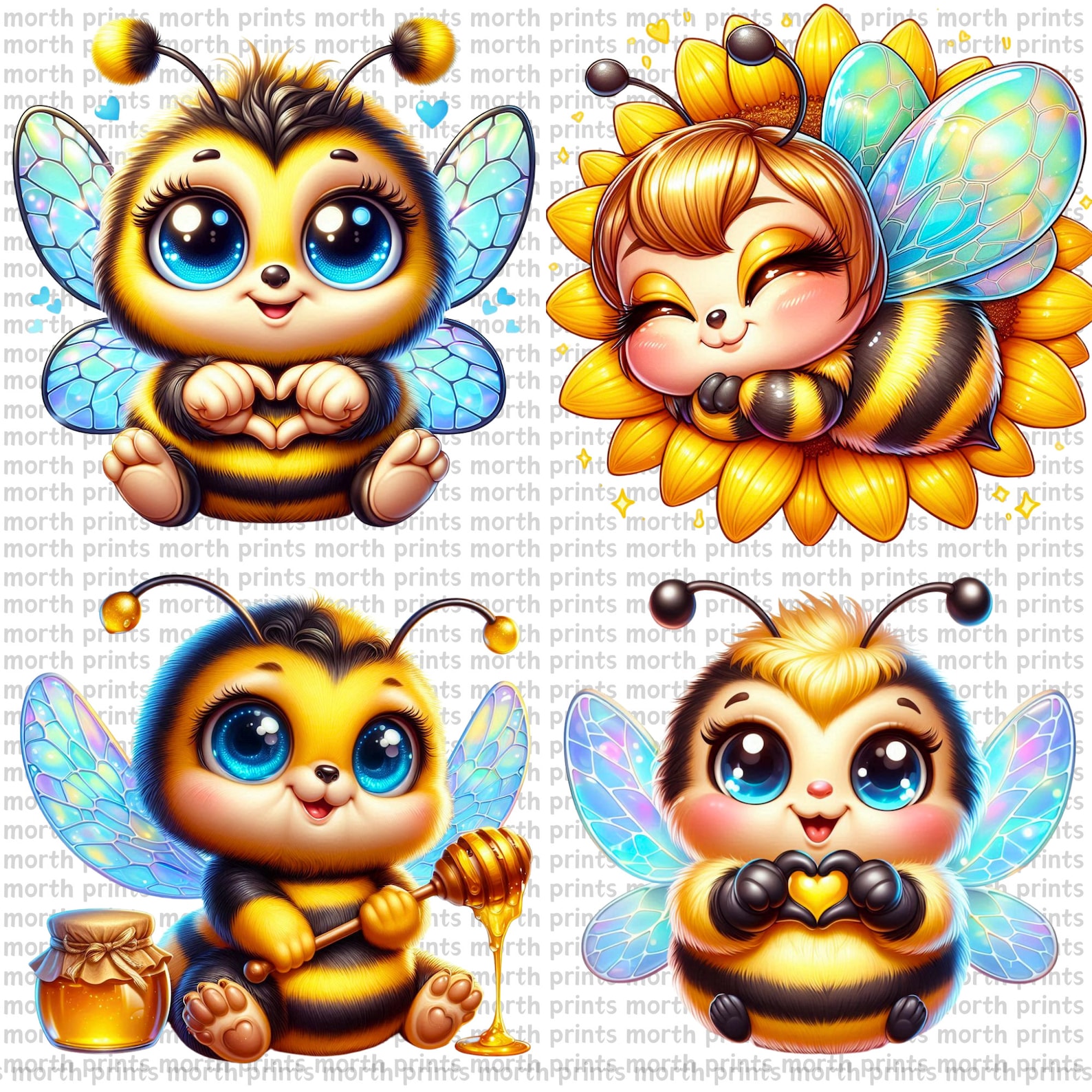 Watercolor Cute Bees Clipart PNG, Honey Bee Bundle, 25 PNG, 300 DPI ...