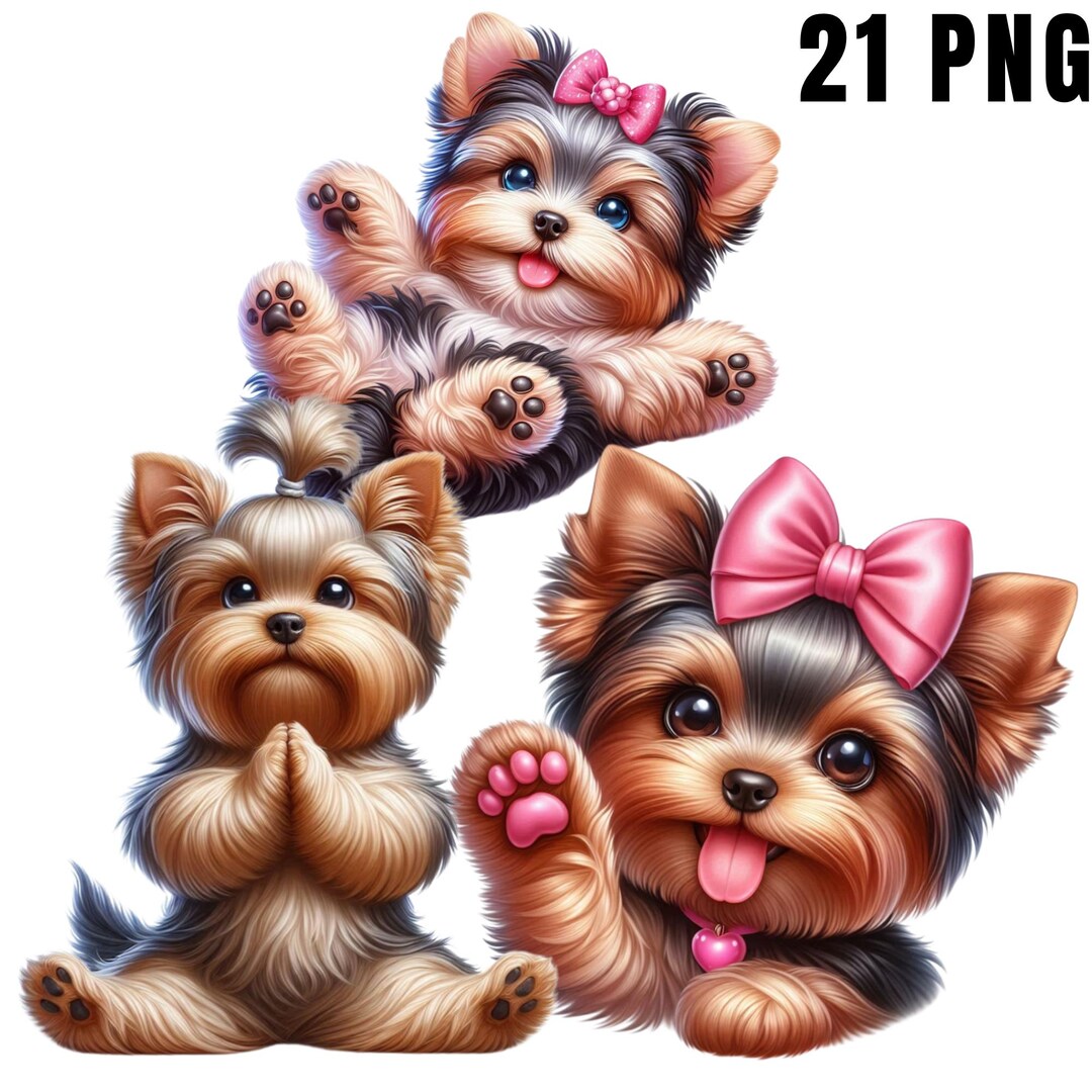 Yorkie Dog Clipart Set, Cute Yorkshire Terrier Puppy PNG, Stickers for ...