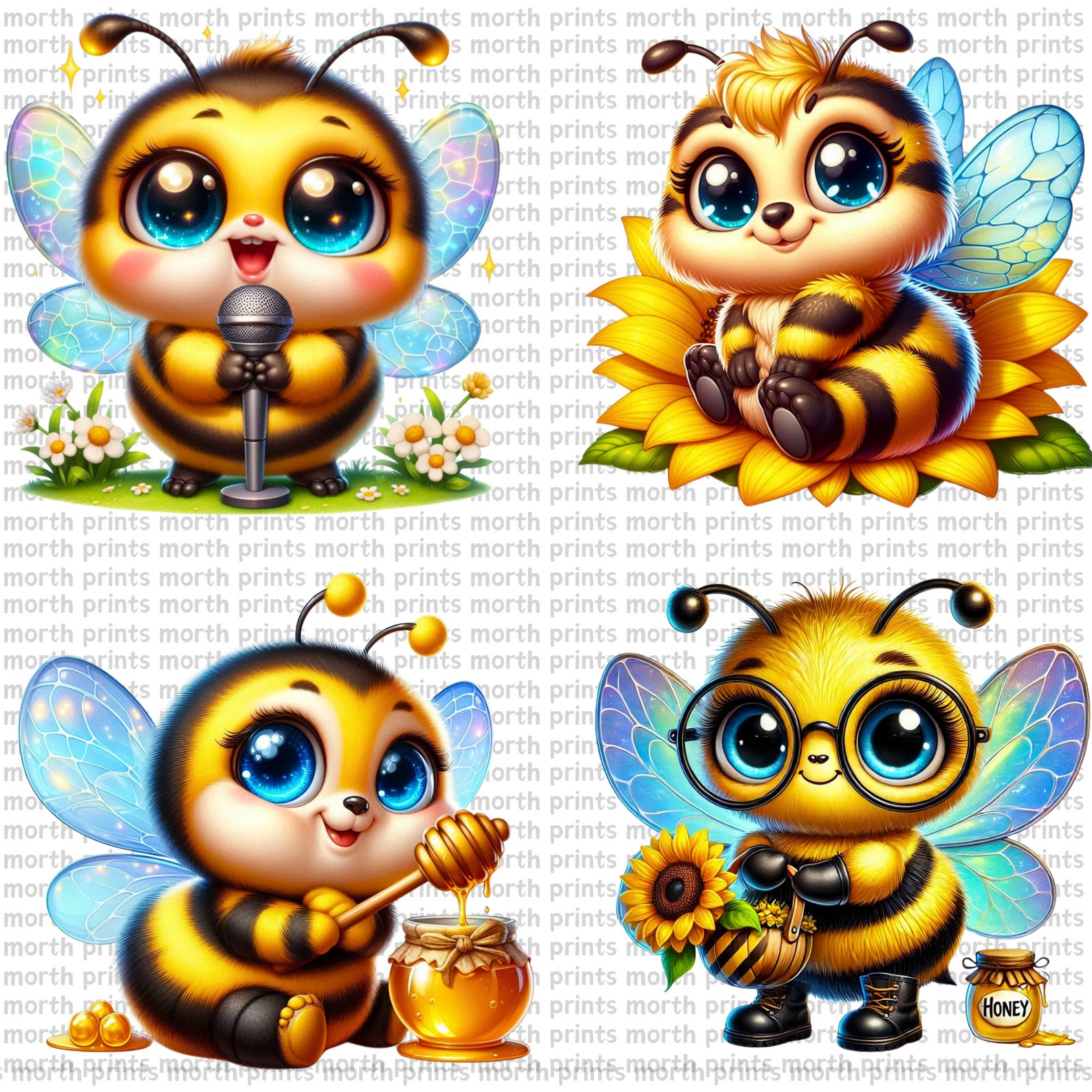 Watercolor Cute Bees Clipart PNG, Honey Bee Bundle, 25 PNG, 300 DPI ...