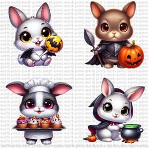 Halloween Bunny Clipart PNG, Rabbits With Pumpkins, Bats & Witch Hats ...