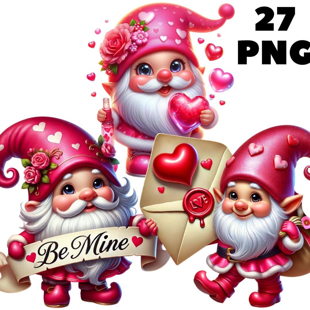 27 PNG Valentines Gnome Clipart , Valentines Day Clipart, Festive ...