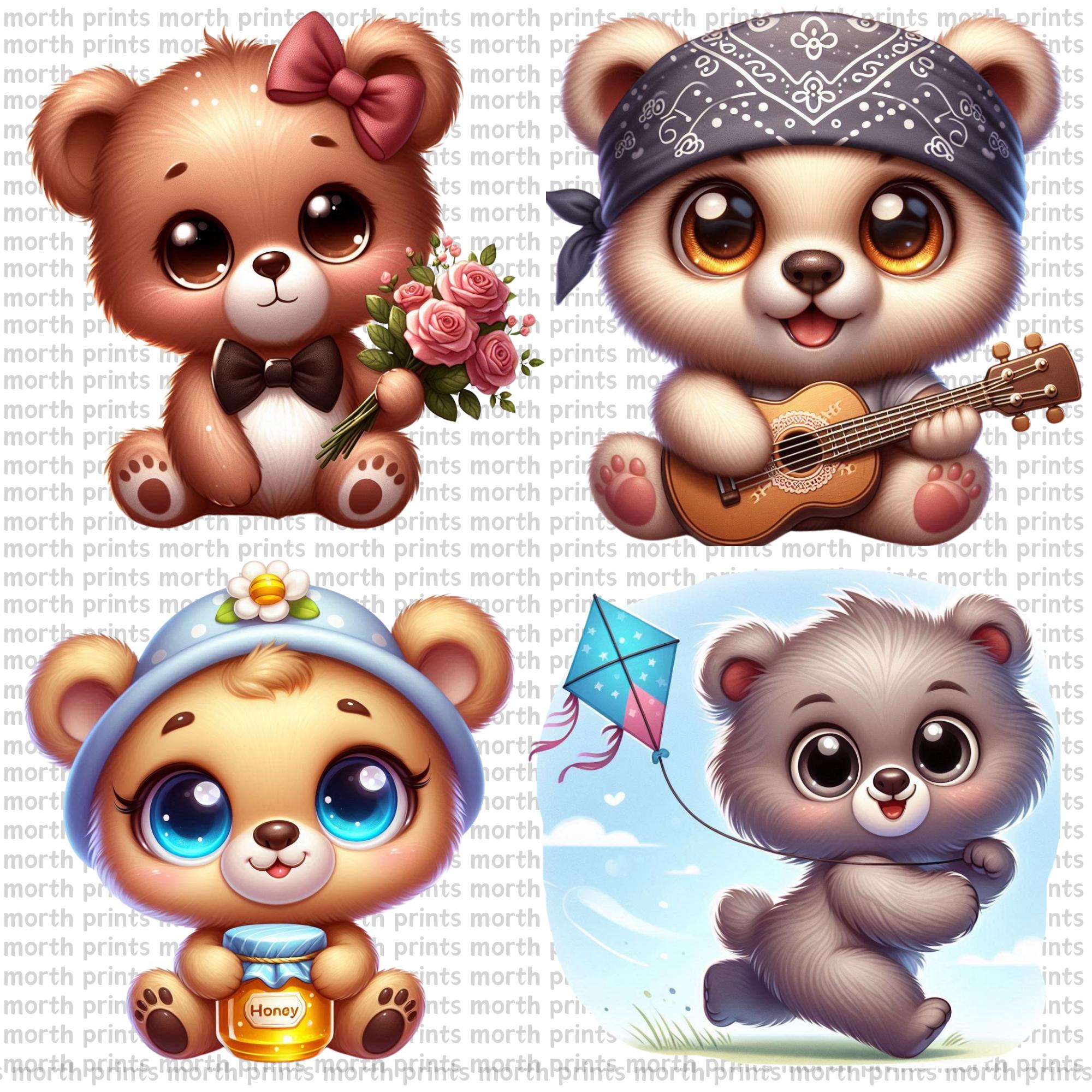 Cute Bear Clipart PNG Set, Sleeping & Sitting Teddies With Stars ...