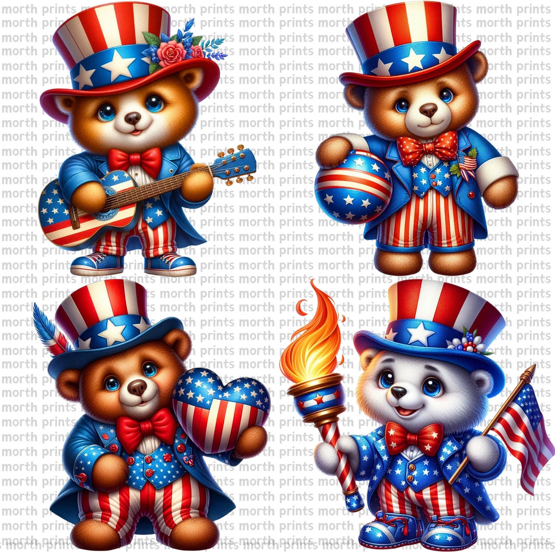 26 PNG Patriotic Bear Clipart USA Clipart Bundle, 4th of July, Cute ...