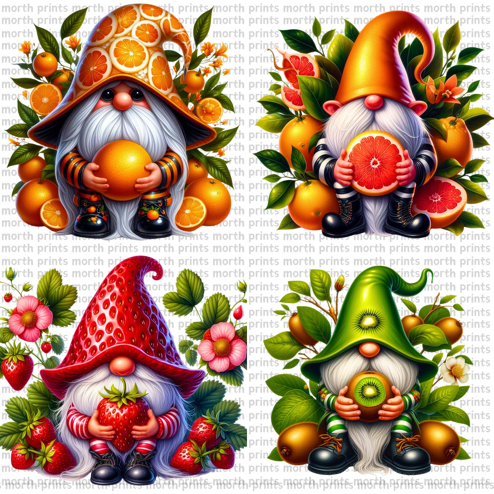 Fruit Gnomes Clipart PNG, Cute Fruit-themed Gnome Bundle, Orchard ...