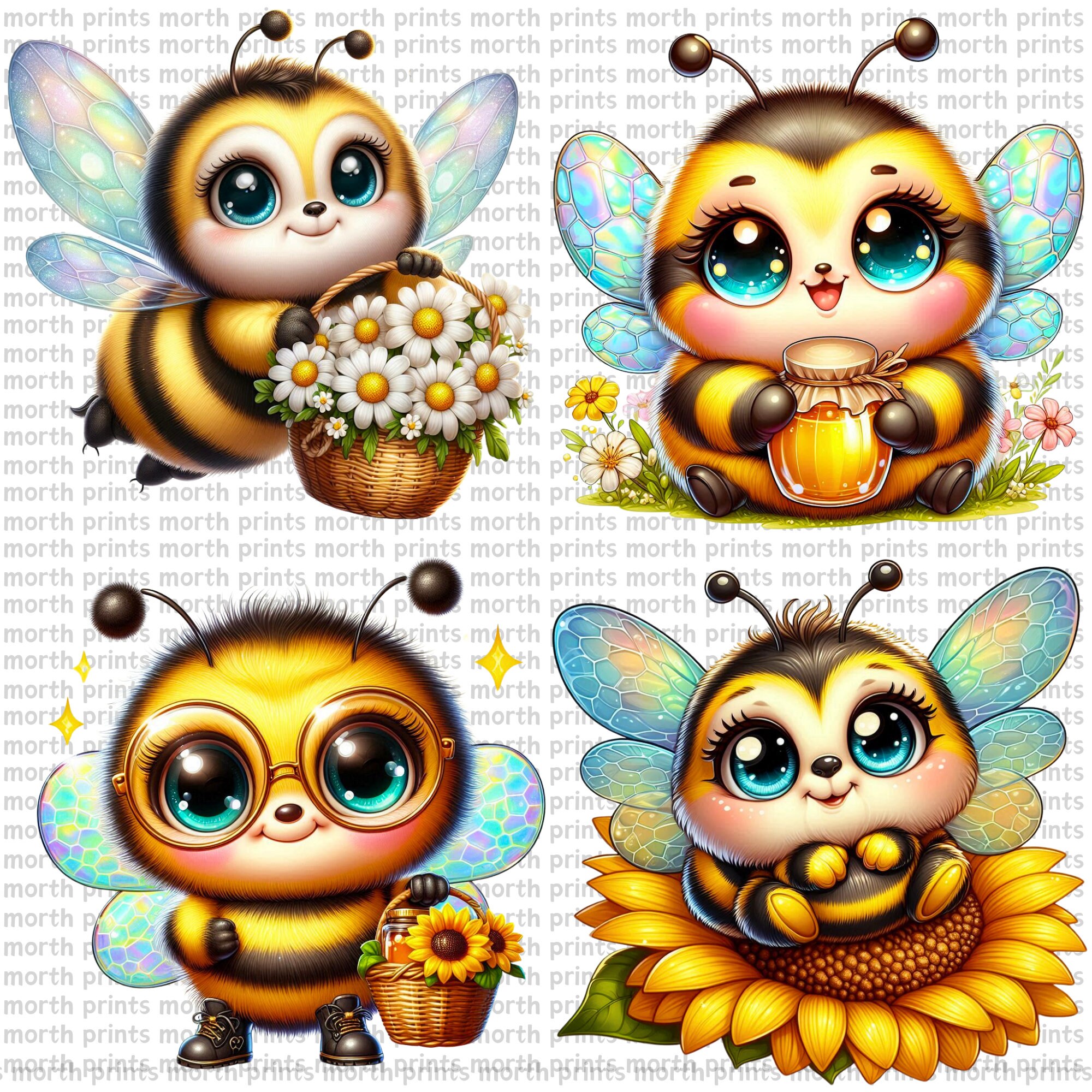 25 PNG Sweet Bees Clipart Cute Bees Clipart Bundle, Cute Bees Png, Bees ...