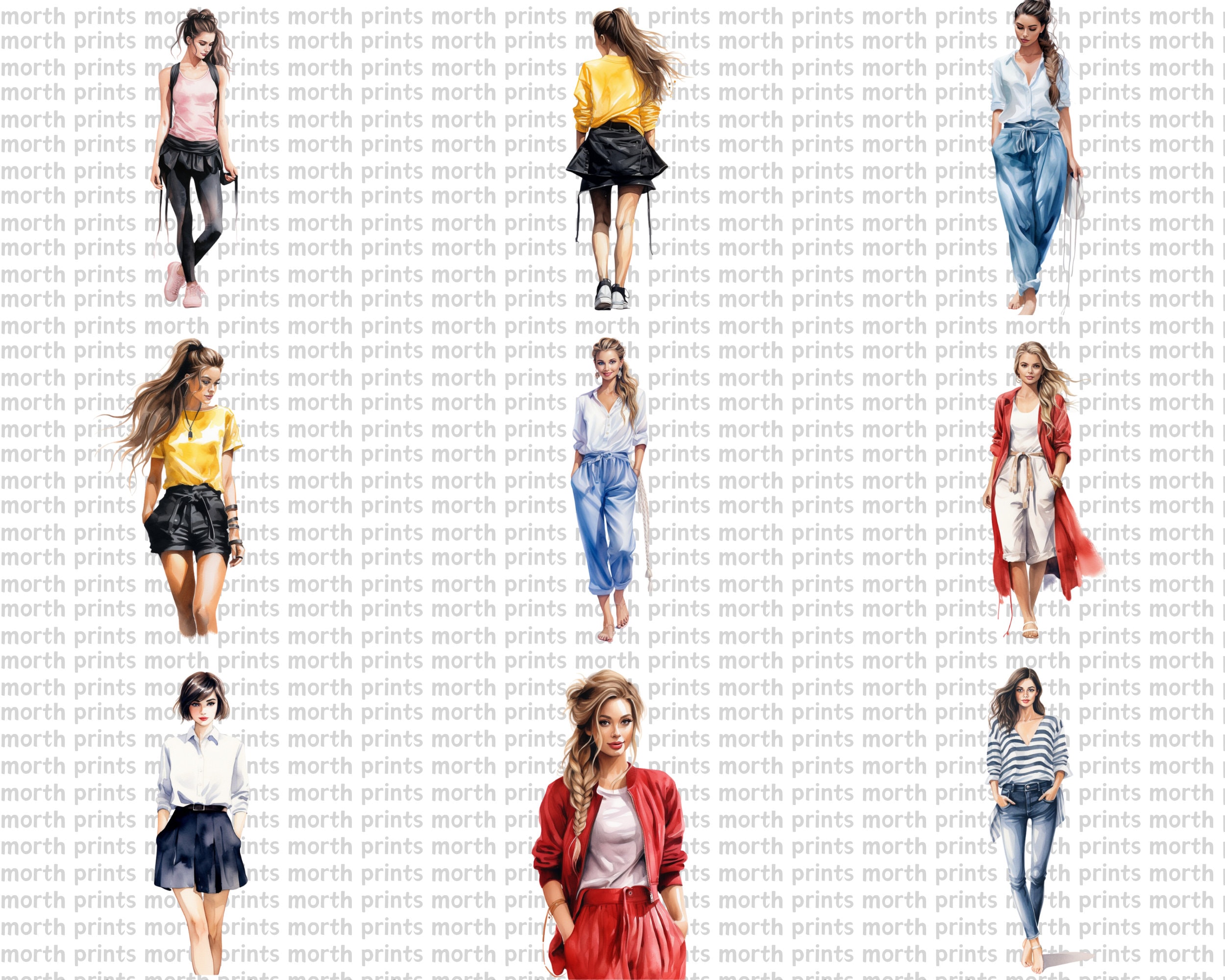 60 Watercolor Fashion Girl Clipart modern Fashion, Designer Handbag ...