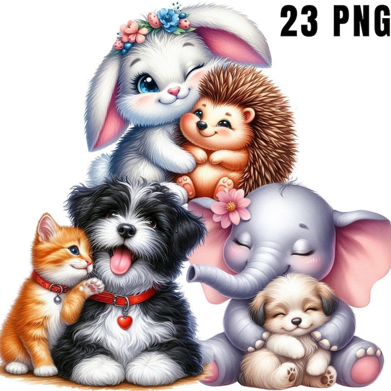 Friendly Animals Clipart, Baby Animals PNG, Pet Stickers for Junk ...
