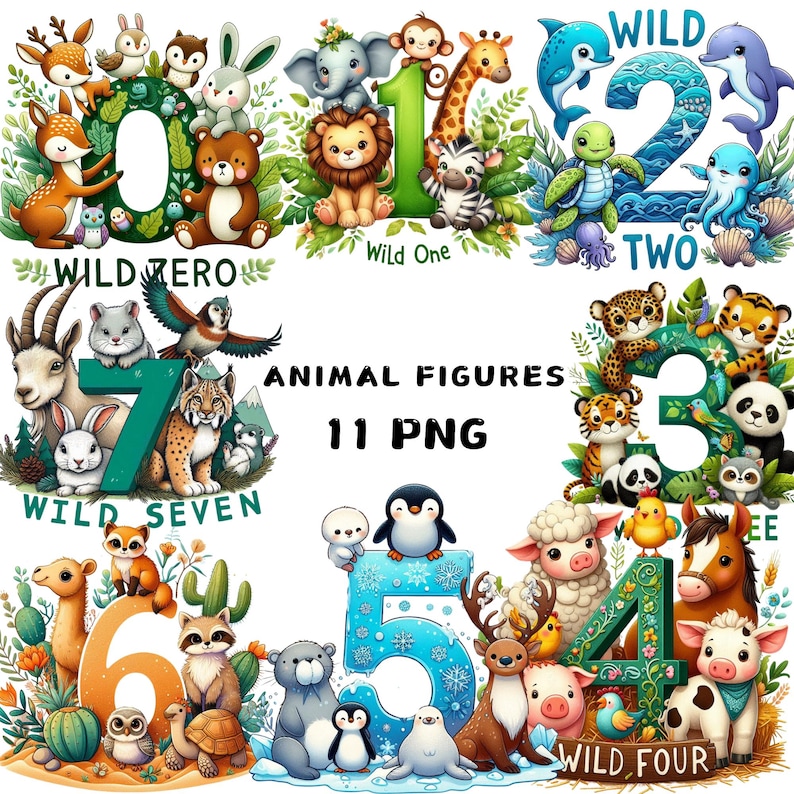 Wild One Safari Animals Clipart, 1st Birthday PNG for Shirts, Party ...