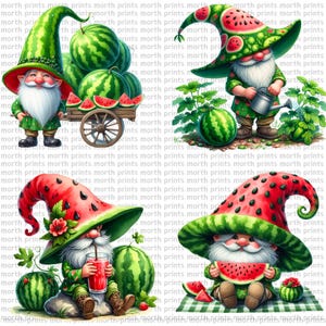 Watermelon Gnome Clipart PNG, Cute Summer Fruit Gnomes, Picnic & Garden ...