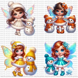 Christmas Fairy and Snowman Clipart PNG, Winter Friend, Stars & Trees ...