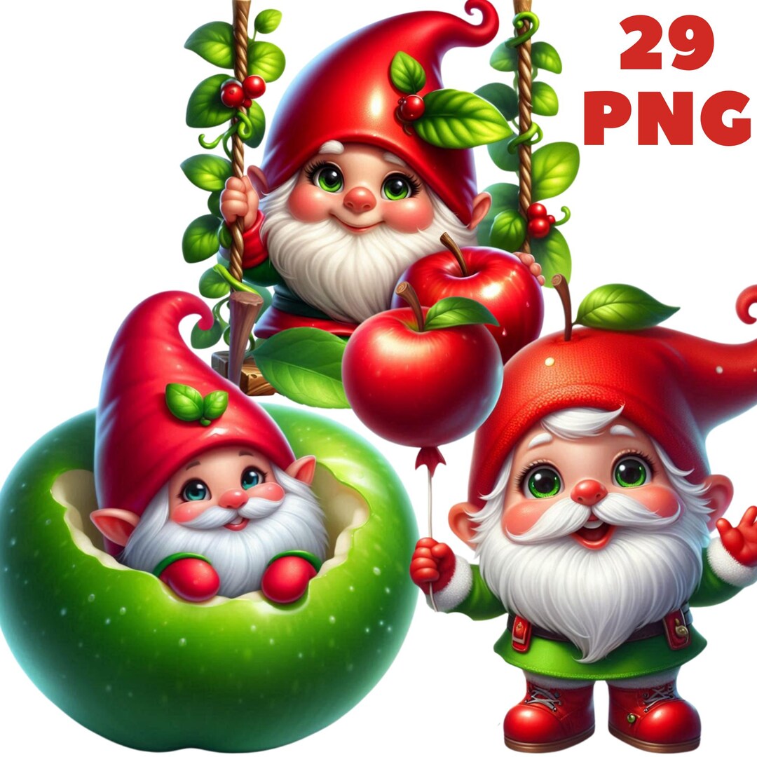 Apple Gnome Clipart PNG, Cute Fruit Gnome Illustrations for Summer and ...