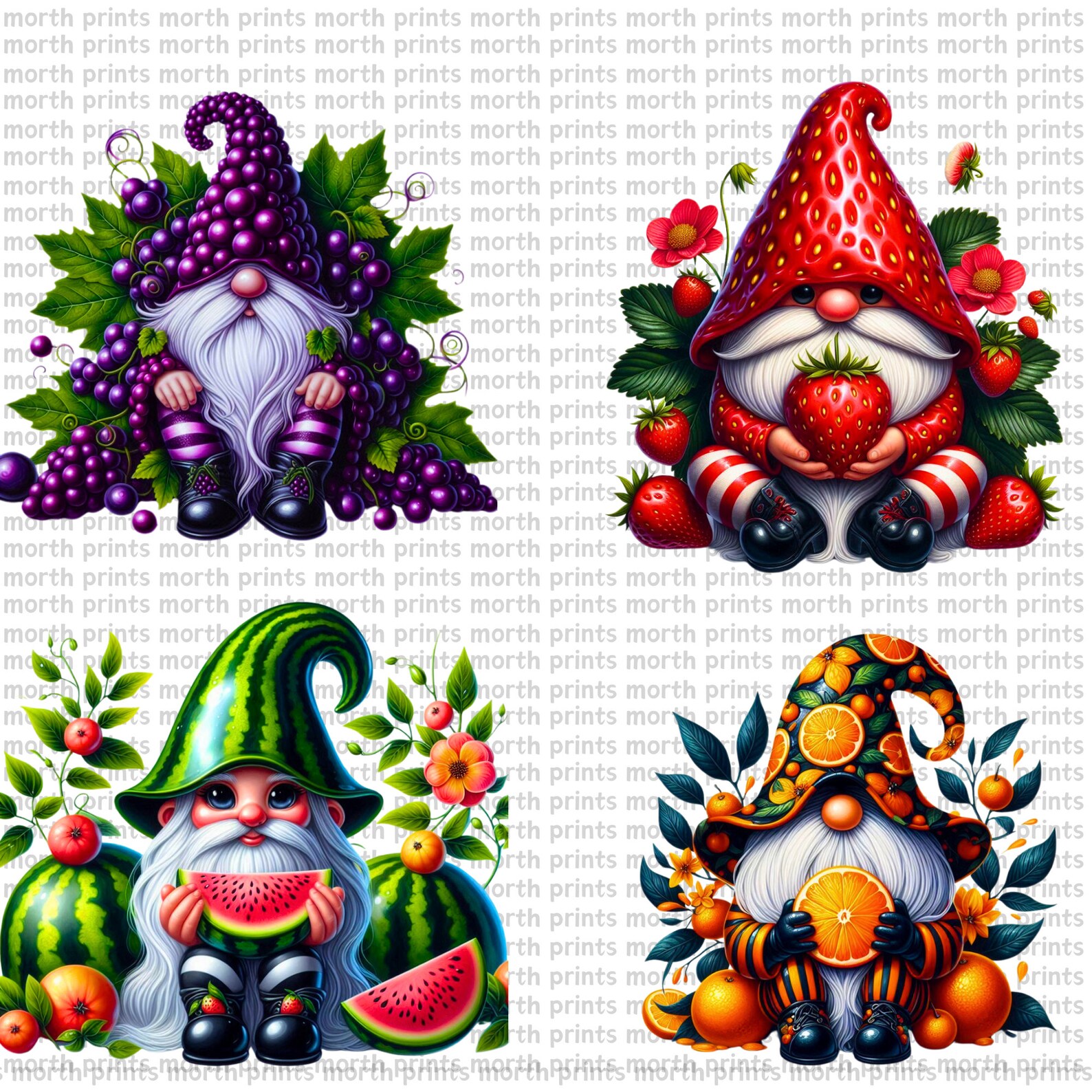 Fruit Gnomes Clipart PNG, Cute Fruit-themed Gnome Bundle, Orchard ...