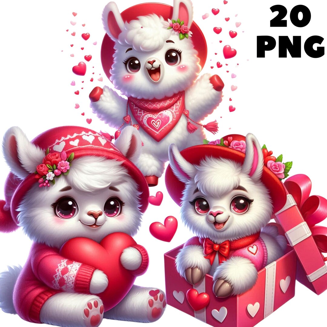 Valentine Llama Clipart, Cute Llama With Hearts and Balloons PNG ...