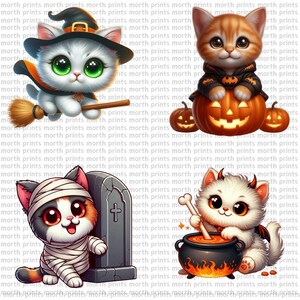 Halloween Cat Clipart PNG, Spooky Kittens With Hats, Pumpkins & Bats ...