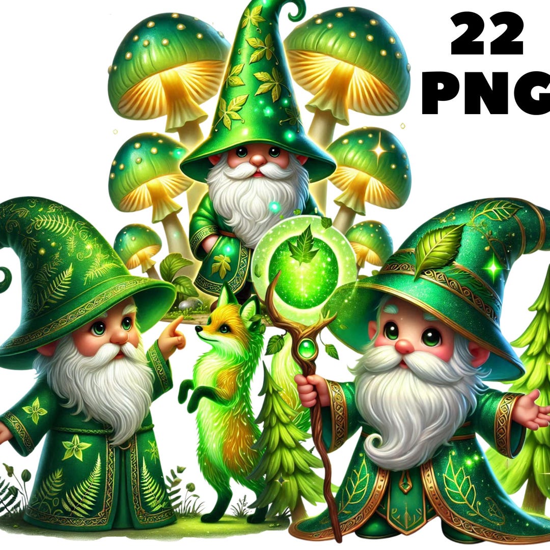 Green Wizard Gnome Clipart PNG, Cute Magical Gnome Illustrations ...